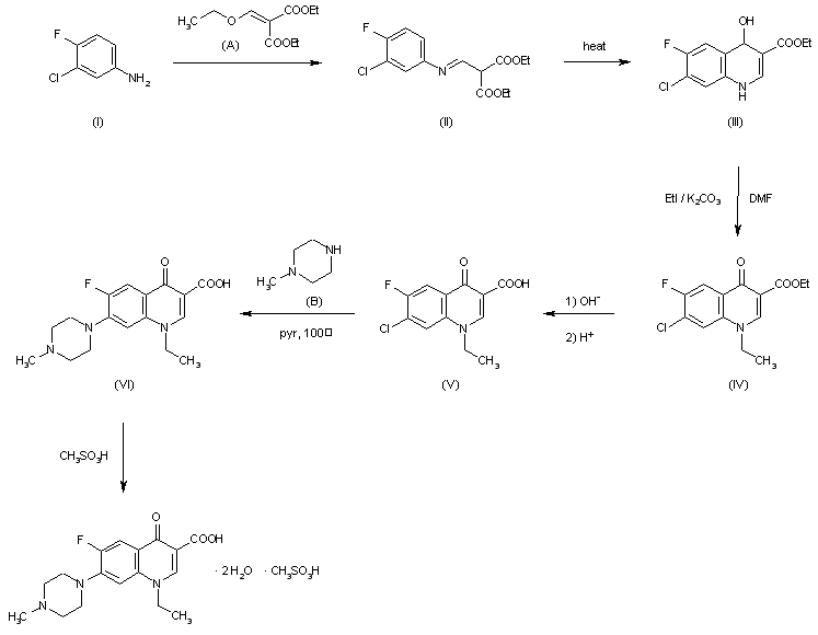 Pefloxacin, RB 1589, EU 5306, Peflacin, Peflacine-药物合成数据库