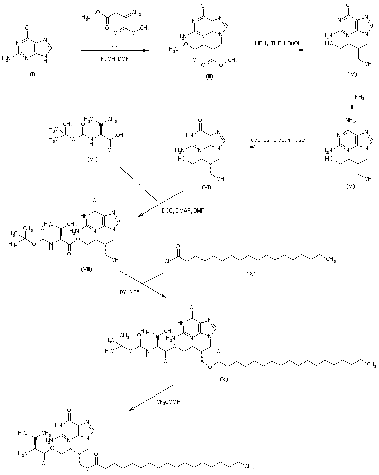 Valomaciclovir stearate, RP-606, ABT-606, A-174606.0, MIV-606-药物合成数据库